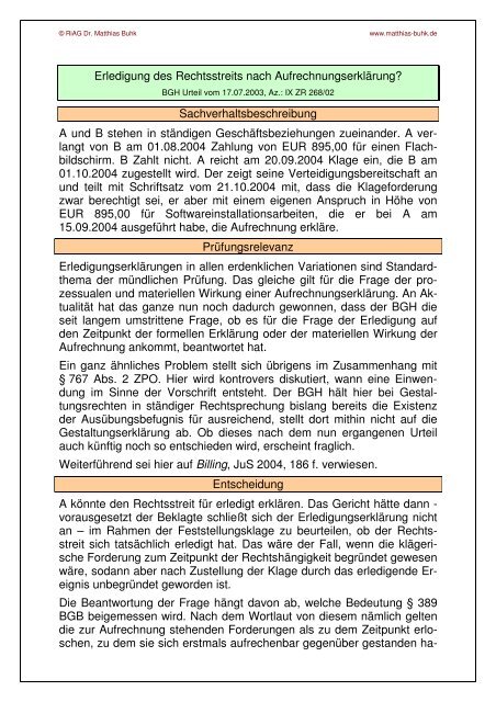 Erledigung durch Aufrechnung - Matthias-buhk.de