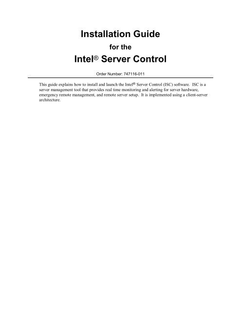 Installation Guide Intel® Server Control
