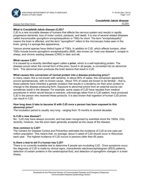 Creutzfeldt-Jakob Disease Fact Sheet - Wisconsin Department of ...