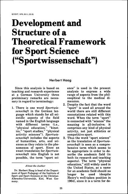 Development and Structure of a Theoretical Framework for Sport ...