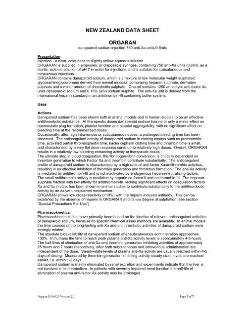 NEW ZEALAND DATA SHEET ORGARAN - Medsafe
