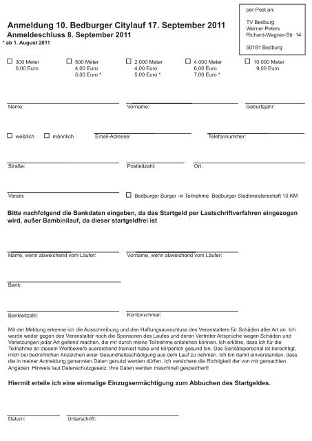 Meldeformular - 12. Bedburger Citylauf