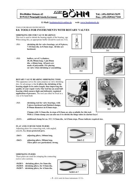 8.0. tools for instruments with rotary valves E 2012 - brass