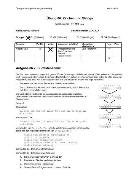 Übung 06: Zeichen und Strings Aufgabe 06.x: Buchstabenmix