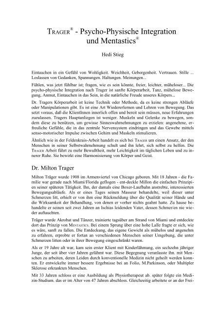 TRAGER - Psycho-Physische Integration und Mentastics