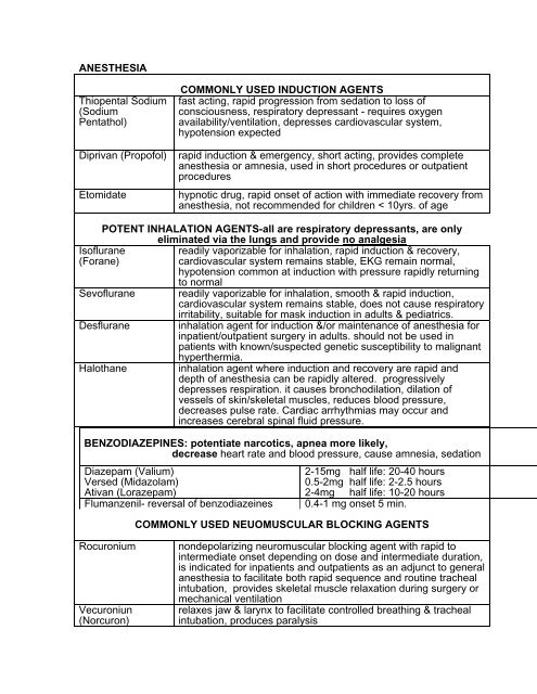 ANESTHESIA COMMONLY USED INDUCTION AGENTS Thiopental ...