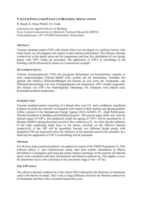 Vacuum Insulated Panels in Building Applications - VIP-Bau