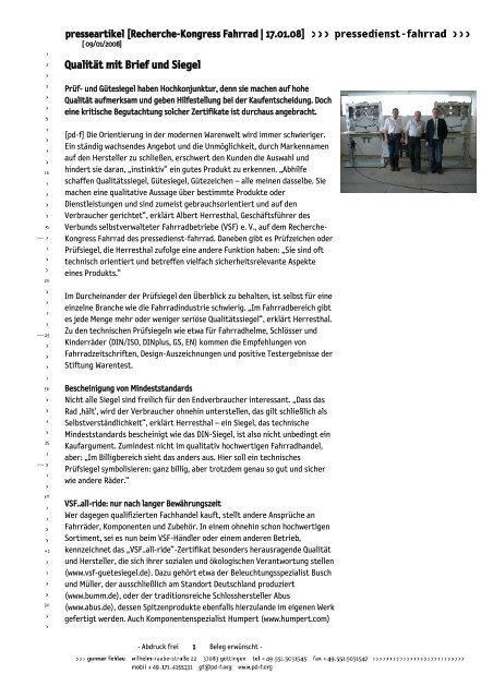 Qualität mit Brief und Siegel - VSF..all-ride Qualität mit Brief und Siegel - VSF..all-ride