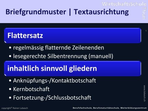 Briefgrundmuster | Textausrichtung Flattersatz ... - Rainer Lubasch