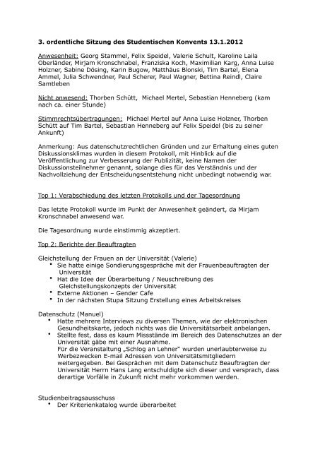 Protokoll 3. Ordentliche Sitzung