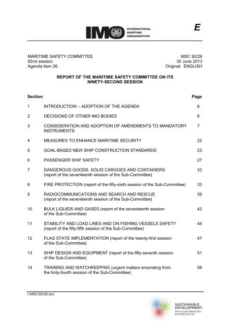 MARITIME SAFETY COMMITTEE 92nd session ... - U.S. Coast Guard