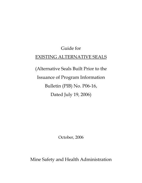Guide For Existing Alternative Seals - Mine Safety and Health ...