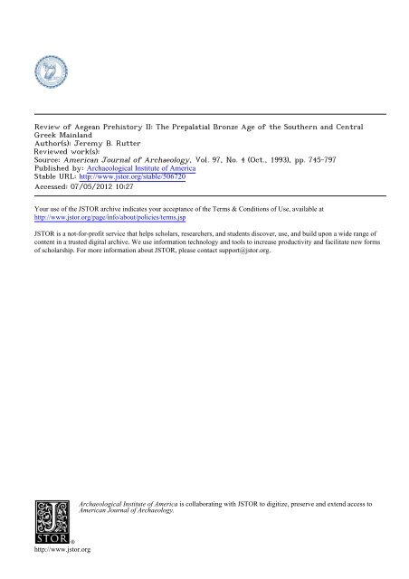 Review of Aegean Prehistory II: The Prepalatial Bronze Age of the ...