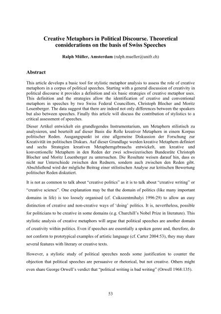 Creative Metaphors in Political Discourse. Theoretical - metaphorik.de