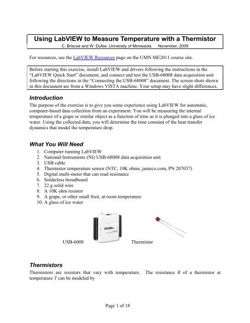 Using LabVIEW to Measure Temperature with a Thermistor