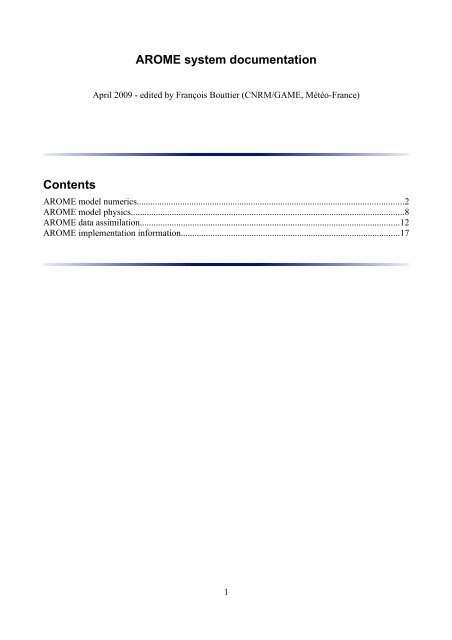 AROME system documentation Contents