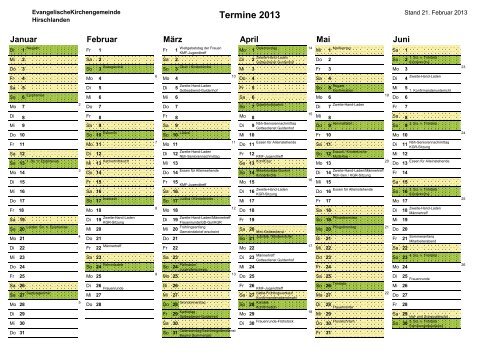 Kalender mit Jahresplanung 2013 als pdf-Datei