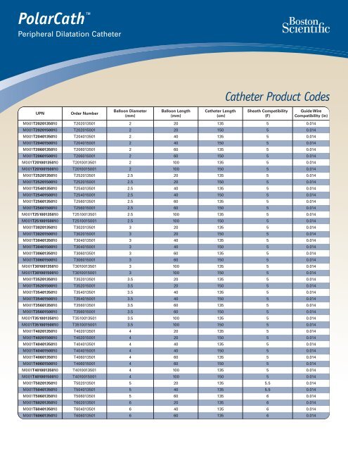 Catheter Product Codes - Boston Scientific