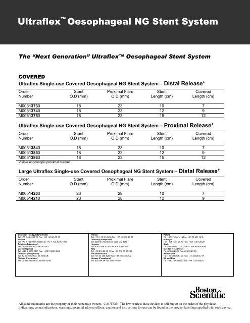Ultraflexâ ¢ Oesophageal NG Stent System - Boston Scientific