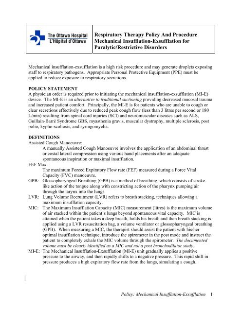 RESPIRATORY THERAPY POLICY / PROCEDURE MANUAL - IRRD