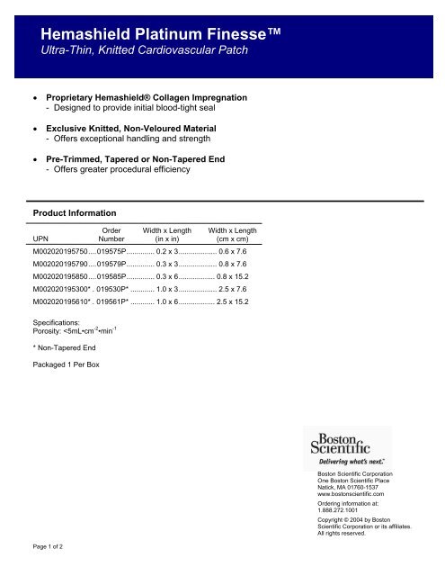 Hemashield Platinum Finesse - Boston Scientific