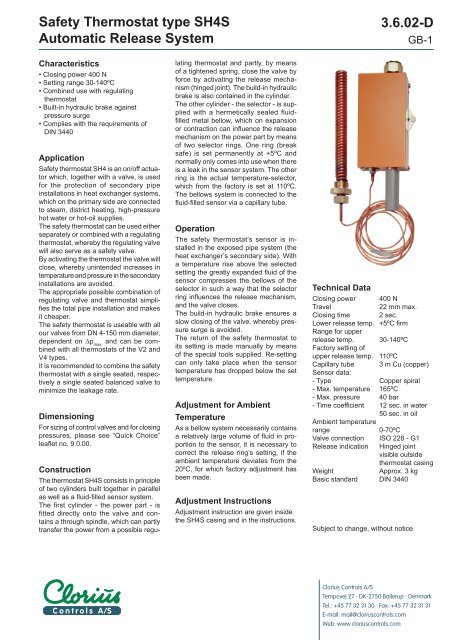 Safety Thermostat type SH4S with automatic ... - Clorius Controls