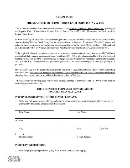Download Weichert Class Action Claim Form