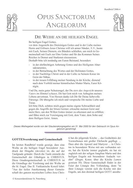 OPUS SANCTORUM ANGELORUM - Werk der Hl. Engel