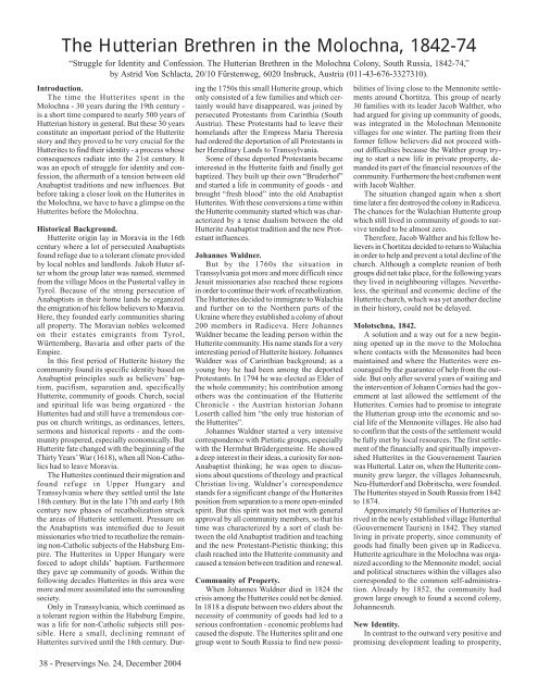 The Hutterian Brethren in