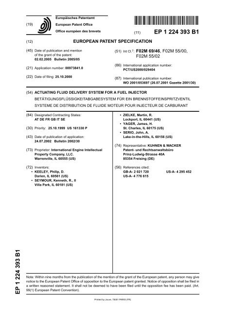 ACTUATING FLUID DELIVERY SYSTEM FOR A FUEL INJECTOR ...