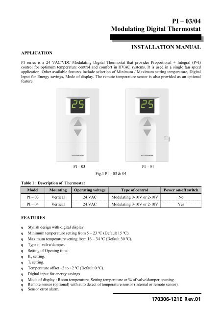 PI – 03/04 Modulating Digital Thermostat - Vtronix