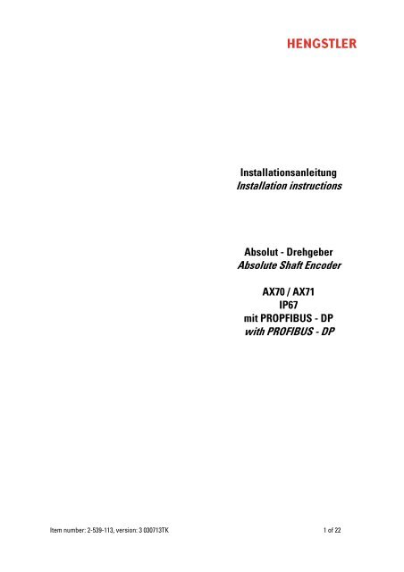 Installation instructions Absolute Shaft Encoder ... - Hengstler GmbH