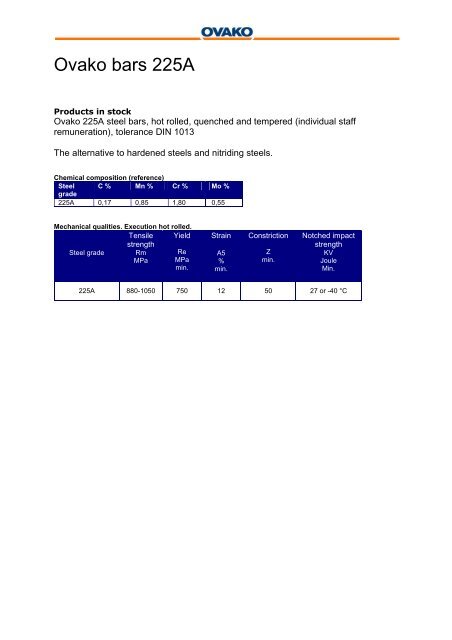 Ovako steel bars 225 A