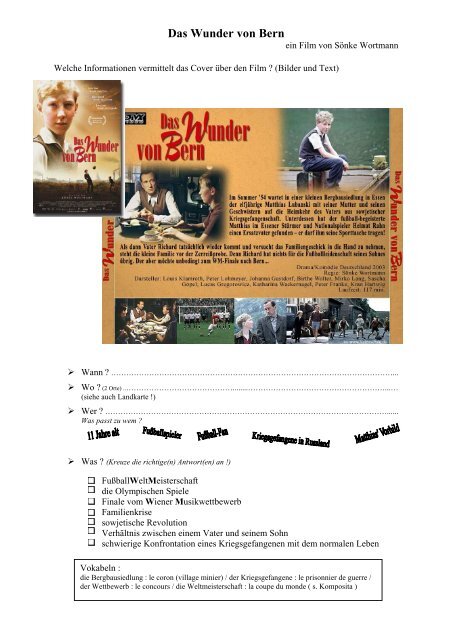 Wunder von Bern Arbeitsblätter