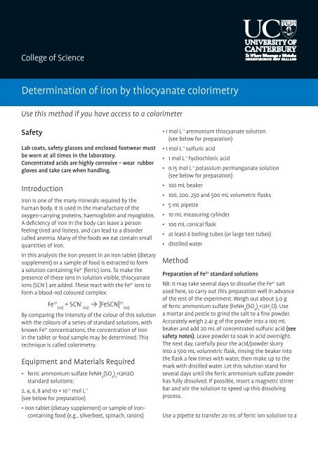Determination of iron by thiocyanate colorimetry - Science Outreach ...