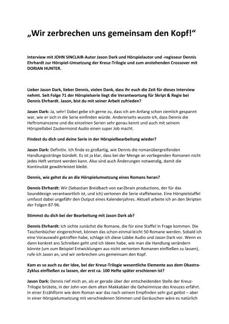 Interview mit Jason Dark und Dennis Ehrhardt korrigiert - John Sinclair