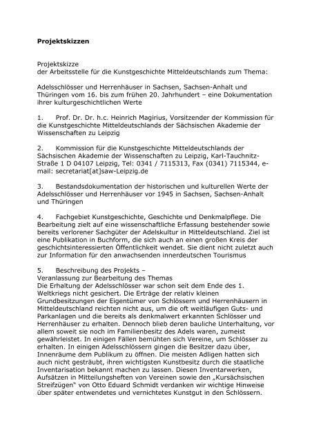 Projektskizzen Projektskizze der Arbeitsstelle für die ...