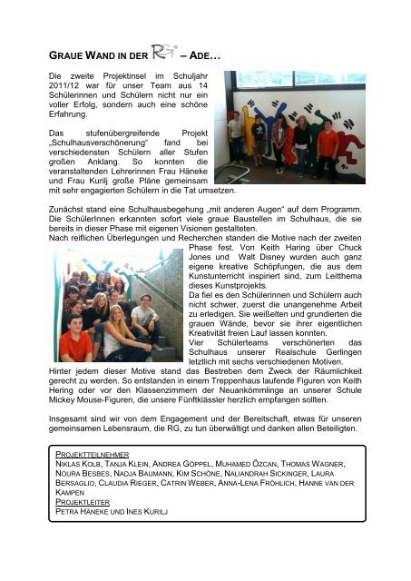 Graue Wand in der RG – Ade - Realschule Gerlingen