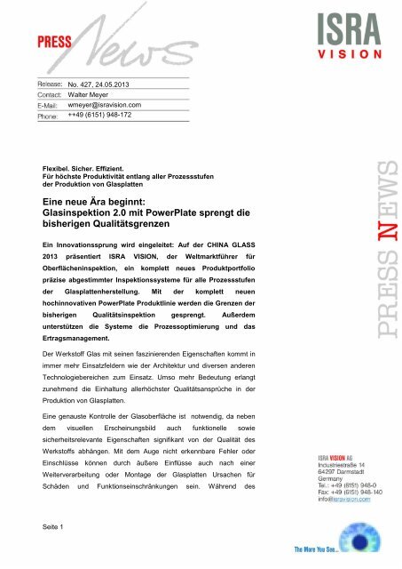 Komplette 3D-Oberflächenvermessung von ... - ISRA VISION AG