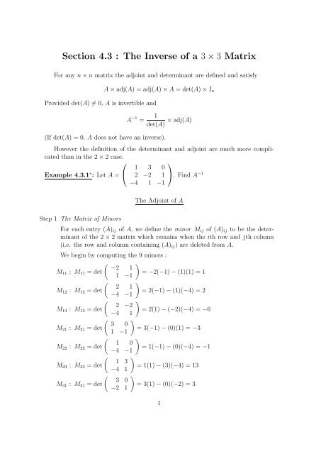 Section 4.3 : The Inverse of a 3 × 3 Matrix