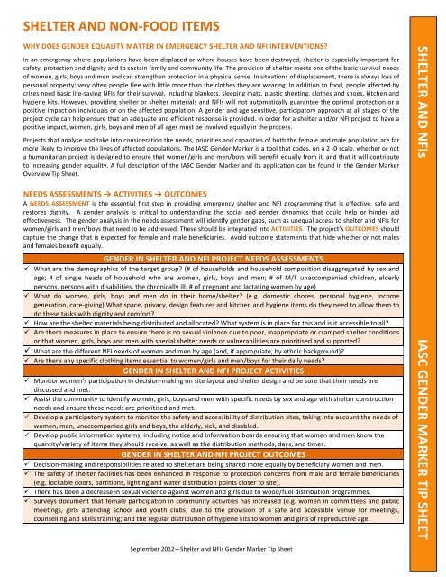 SHELTER AND NON-‐FOOD ITEMS SH ELTER ... - OneResponse