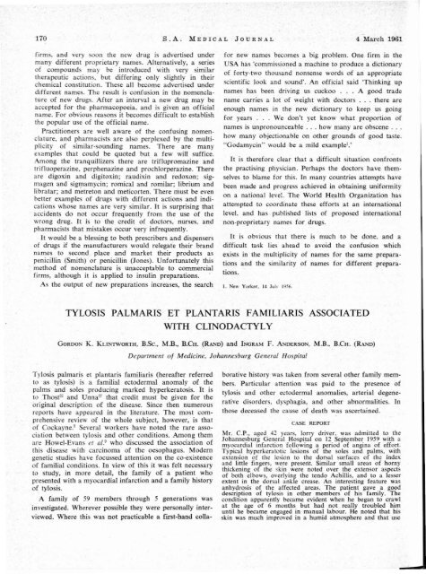 tylosis palmaris et plantaris familiaris associated - SAMJ Archive ...