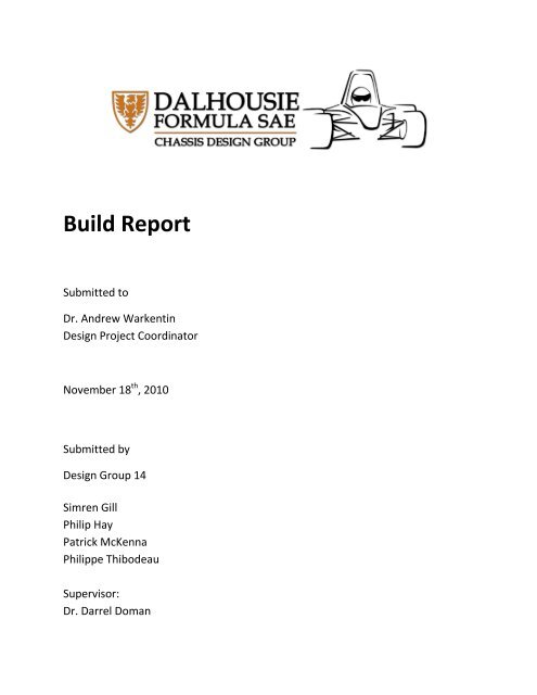 Build Report - Mechanical Engineering Department - Dalhousie ...