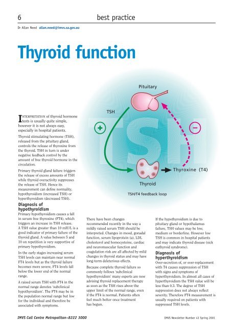 Thyroid function, test interpretation - SA.Gov.au