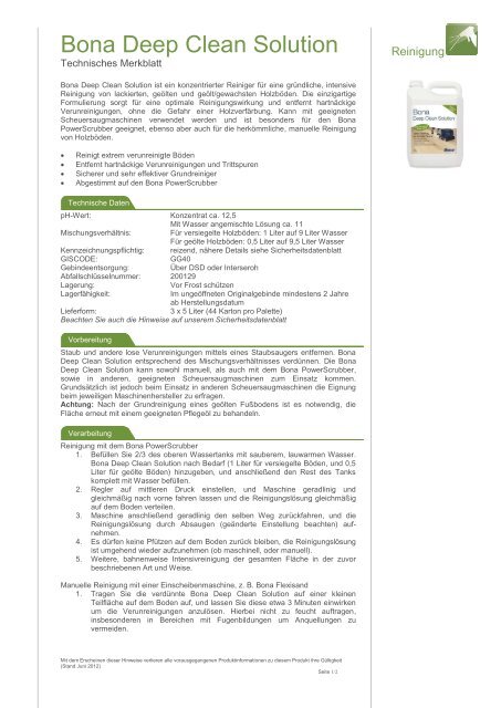Technisches Merkblatt Bona Deep Clean Solution