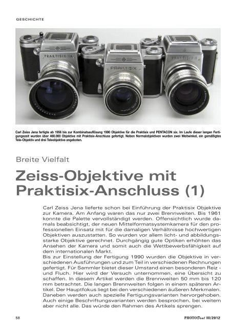 Zeiss-Objektive mit Praktisix-Anschluss (1) - The Pentacon Six System