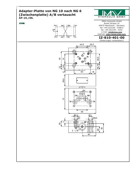 Adapter-Platte von NG 10 nach NG 6 - IMAV-Hydraulik GmbH