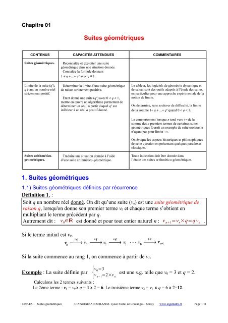Suites géométriques 1. Suites géométriques - Logamaths.fr