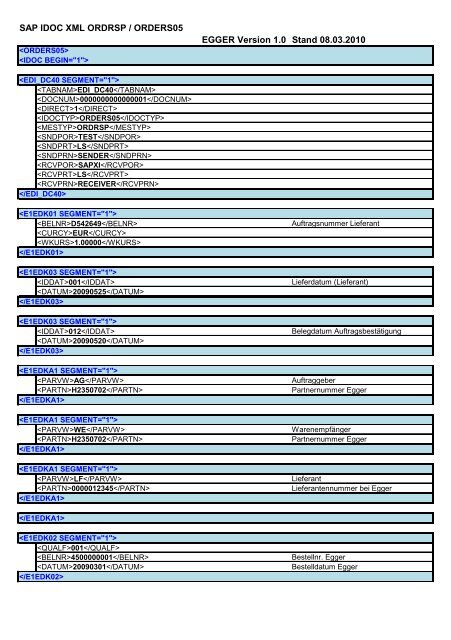 Sap Idoc Xml Ordrsp Orders05 Lieferant Pdf