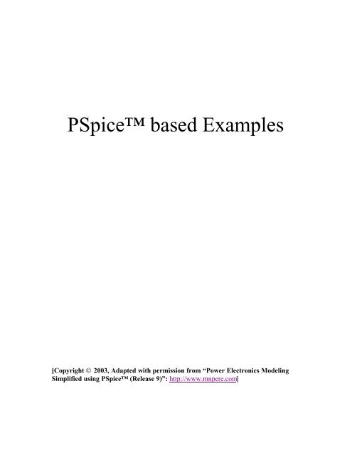 PSpice™ based Examples